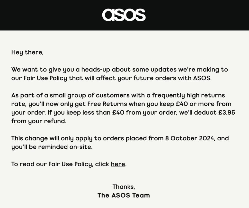 ASOS risks alienating customers after introducing returns charge to ...